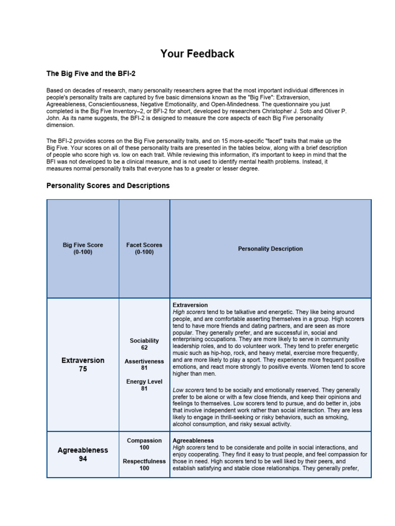 Personality Test Feedback | PDF | Psychology | Emotions