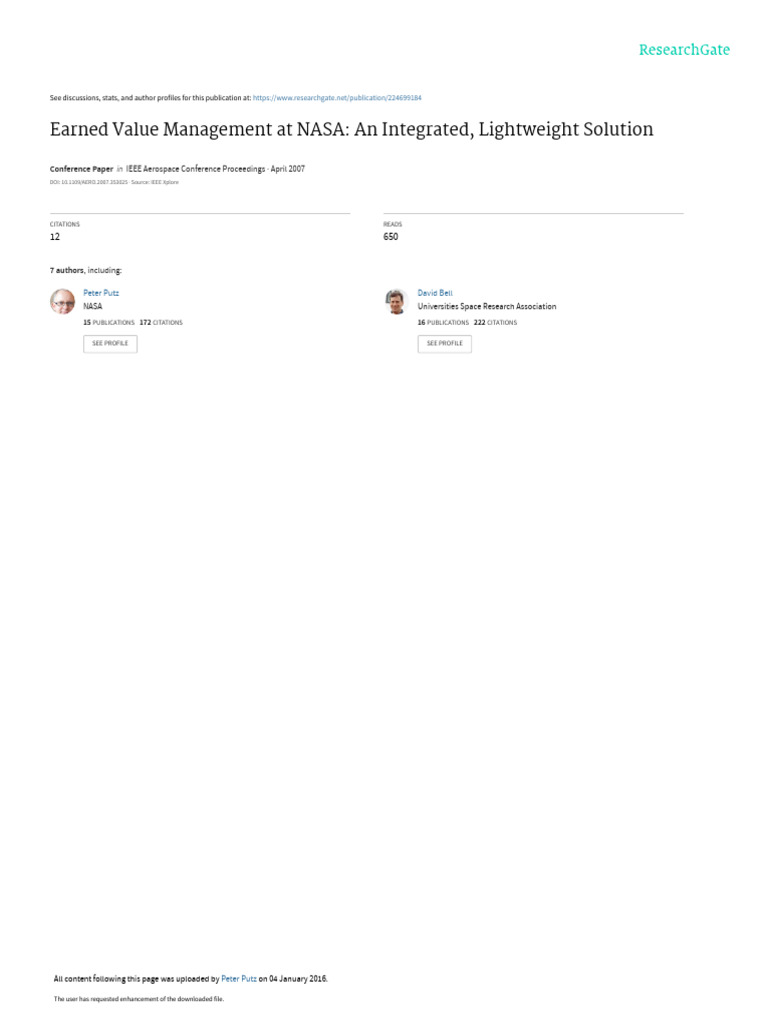 Earned Value Management at NASA An Integrated Ligh | PDF | Databases ...