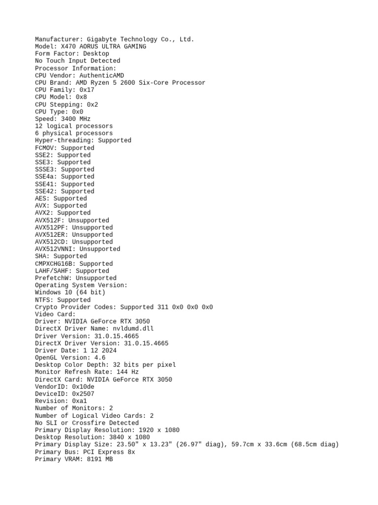 PC Specs | PDF | Games & Activities | Technology & Engineering