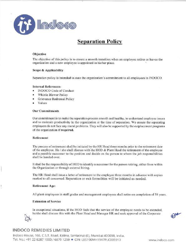 Separation-Policy Indoco | PDF