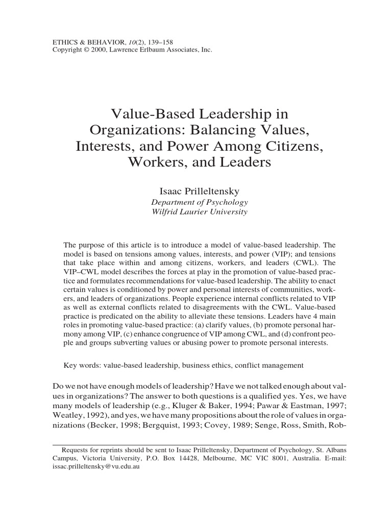 Value-Based Leadership Model Explained | PDF | Leadership | Psychiatry