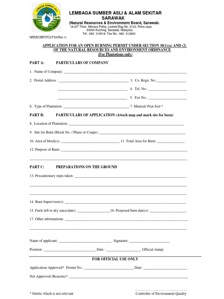 Open Burning Permit Application Form | PDF | Earth Sciences | Natural ...