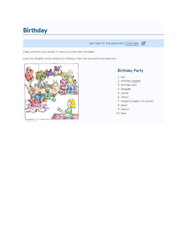 Birthday Vocabularies in English | PDF