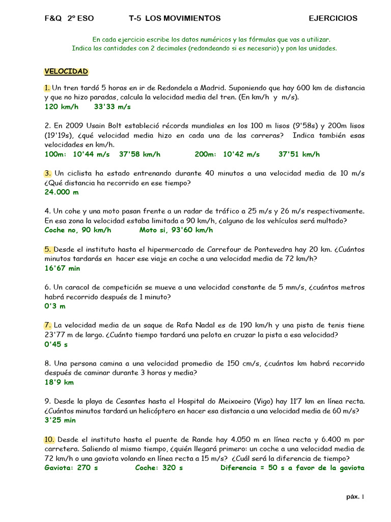 T5 Ejercicios - Velocidad - y - Aceleracion | PDF | Velocidad | Aceleración