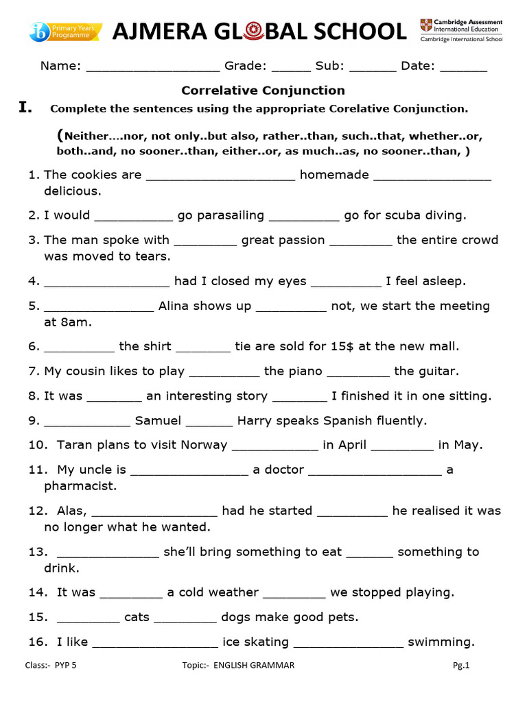 Correlative Conjunction Worksheet | PDF | Language Arts & Discipline