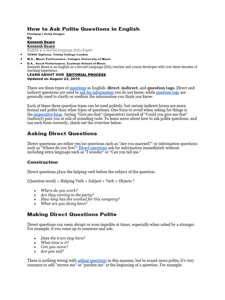 How To Ask Polite Questions in English | PDF | English As A Second Or ...