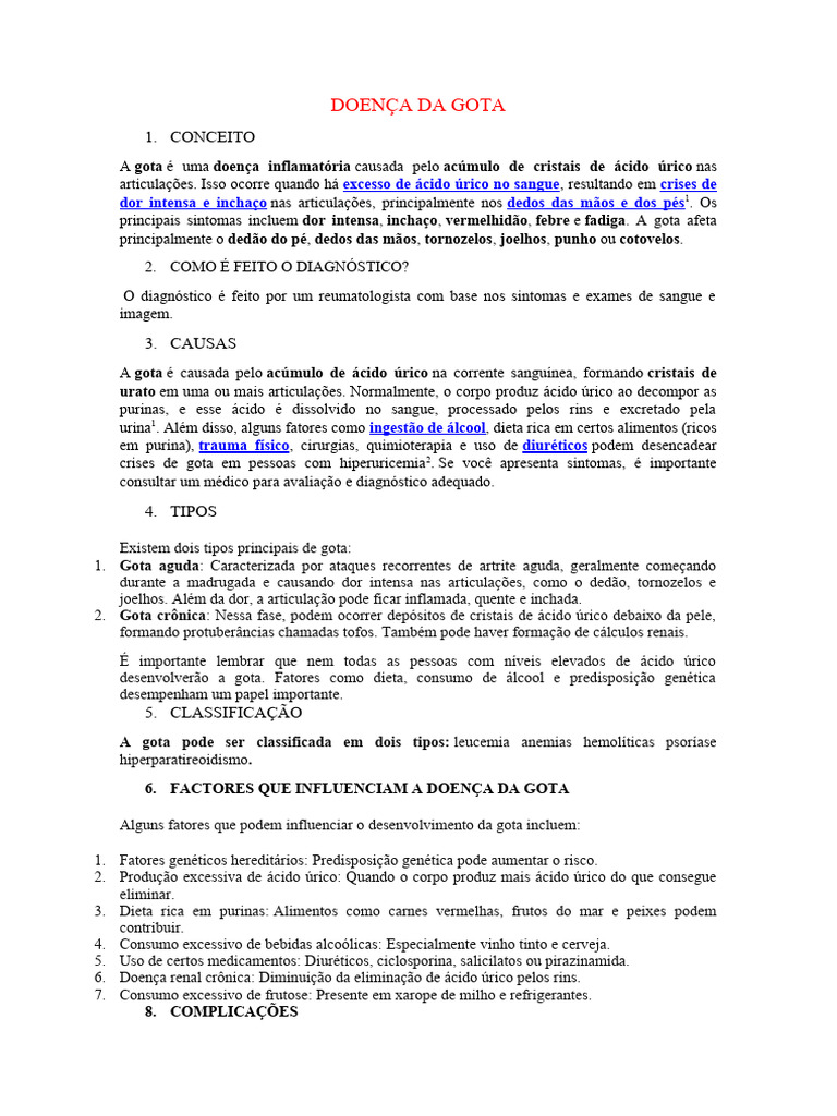 DOENÇA DA GOTA | Download grátis PDF | Gota | Medicina Clínica
