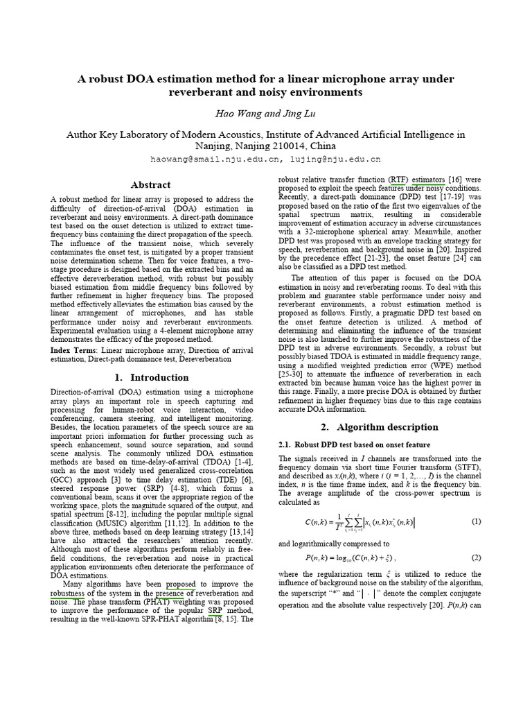 A Robust DOA Estimation Method For A Linear Microphone Array Under | PDF | Microphone ...