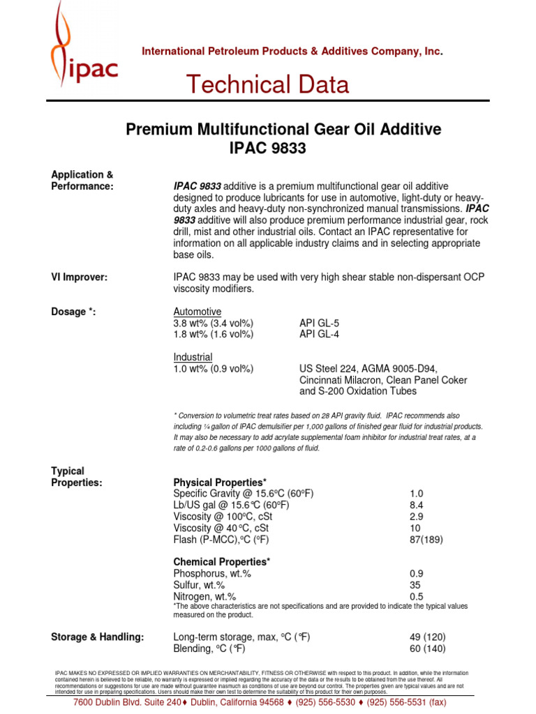Ipac 9833 (Gear Oil) | PDF | Chemical Substances | Liquids