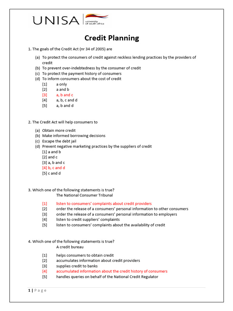 Credit Planning MCQ Feedback | PDF | Credit | Finance & Money Management