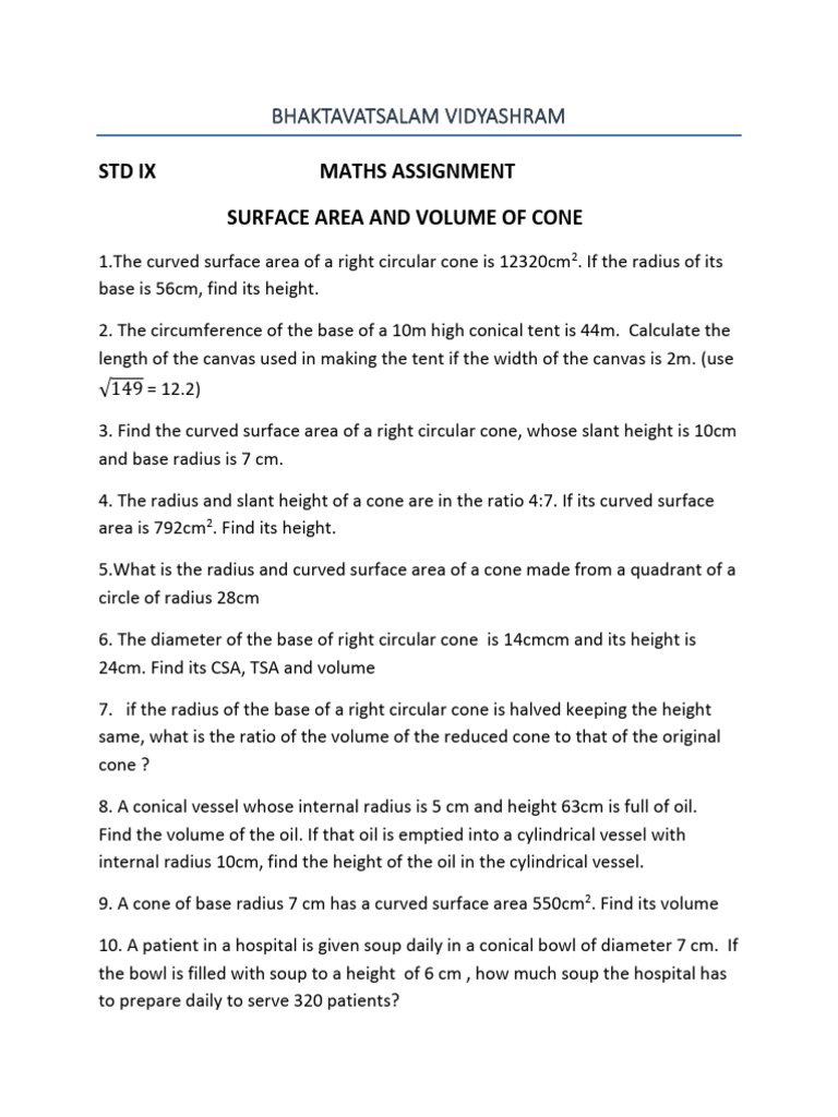 Surface Area and Volume of Cone | PDF