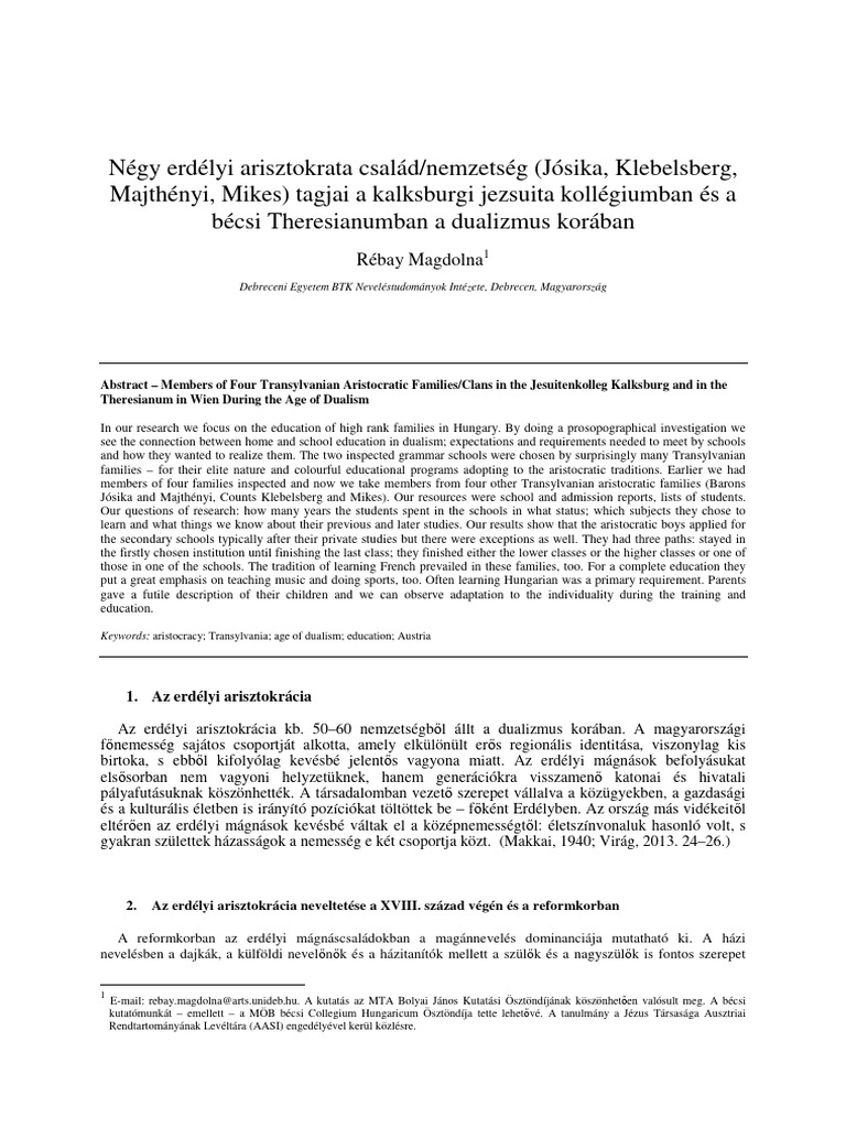 Negy Erdelyi Arisztokrata Csalad Nemzets | PDF
