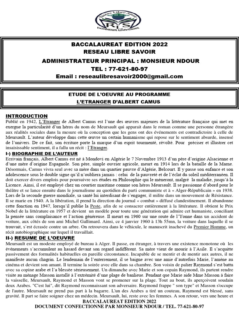L'etranger Albert Camus | PDF | Albert Camus