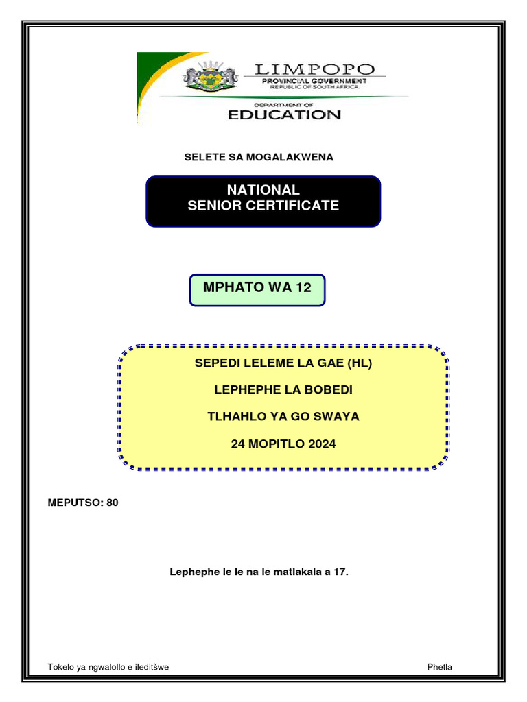 Sepedi Hl p2 June 2024 Mg | PDF
