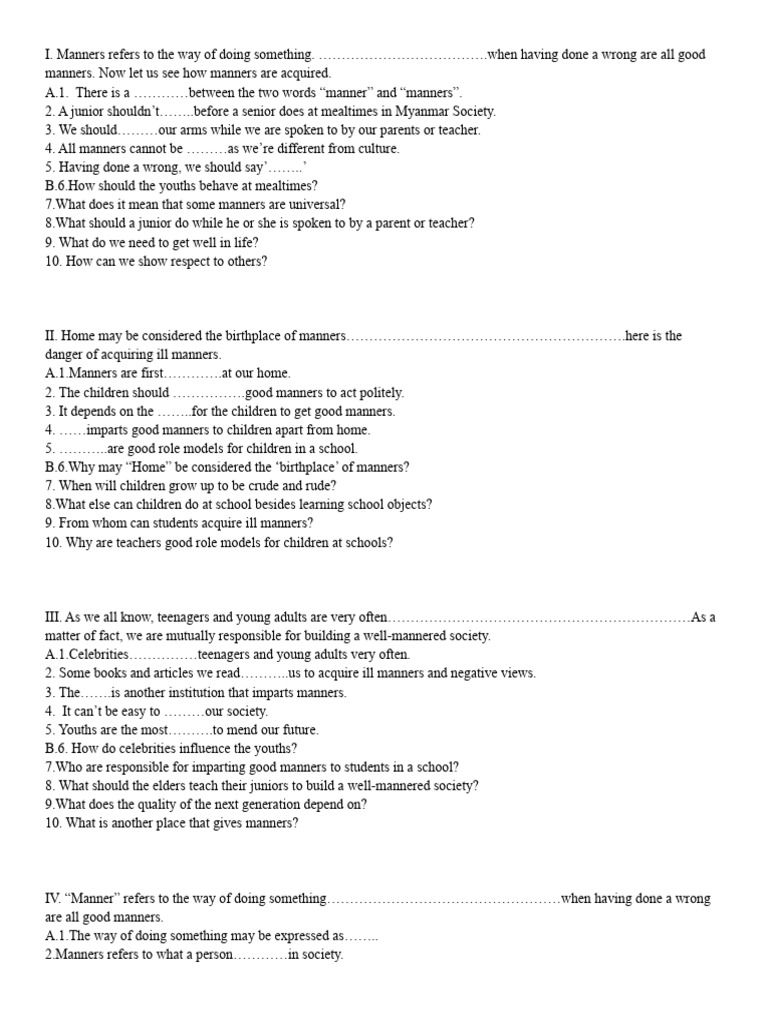 Understanding and Acquiring Manners | PDF | Behavioural Sciences ...