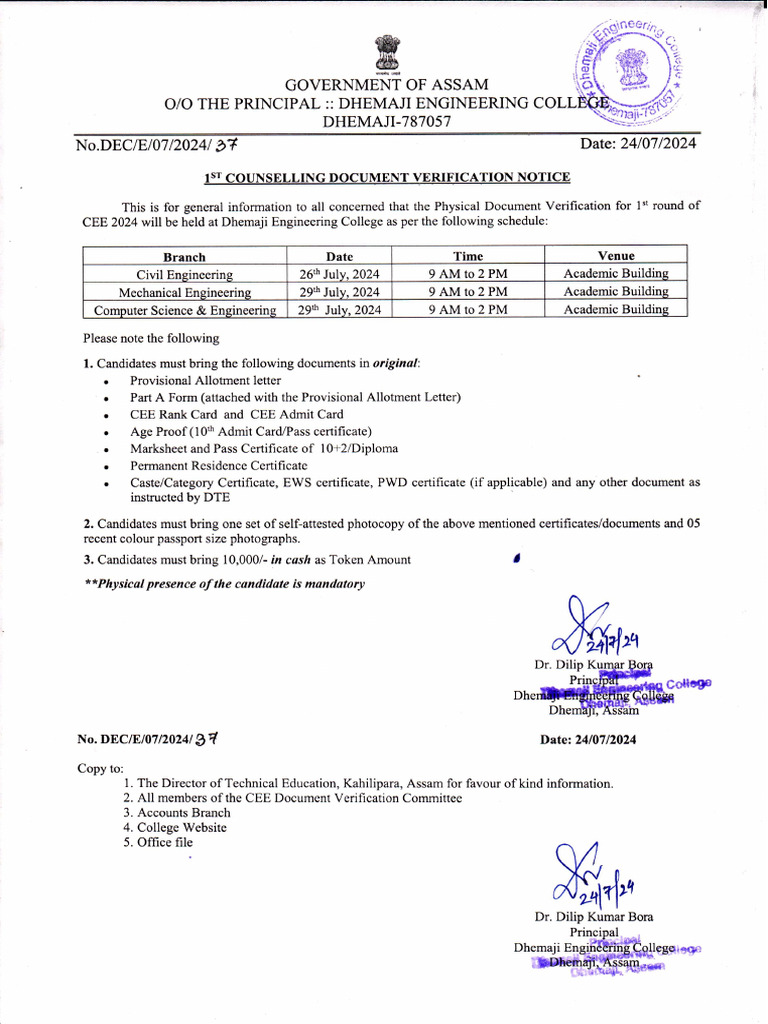 Counselling Notice CEE Document Verification | PDF