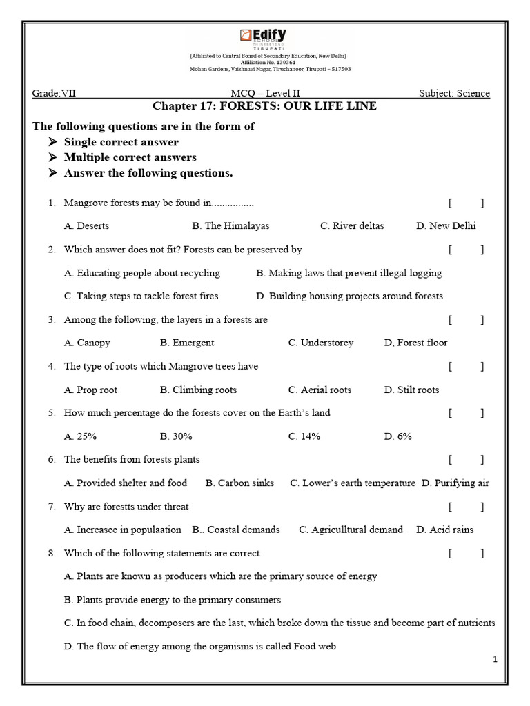Chapter 17 - MCQ Level 2 | PDF | Forests | Soil