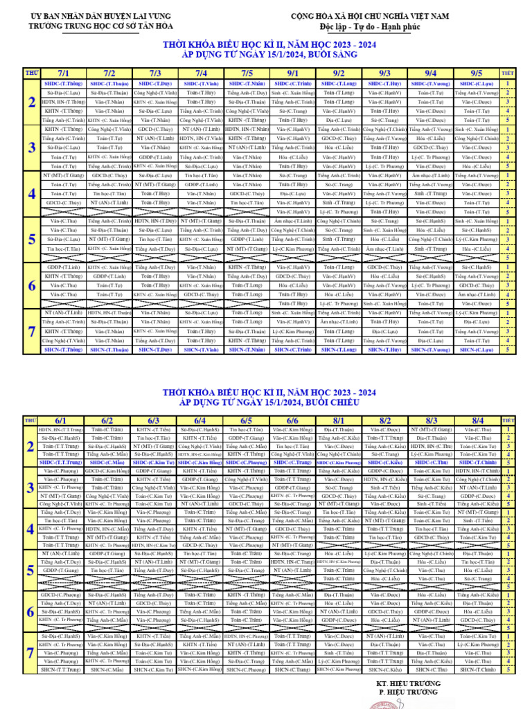 TKB Hki - Chinh Khoa - Dot 1 - Ad 05012024 | PDF