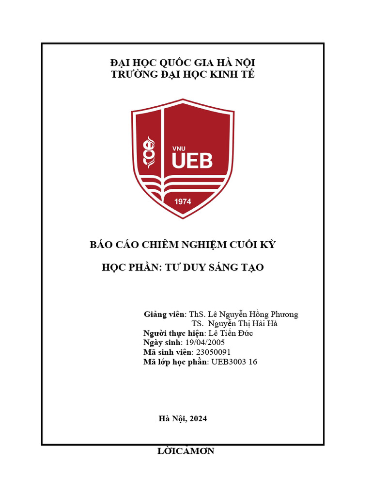 Bài chiêm nghiệm cuối kì TDST | PDF