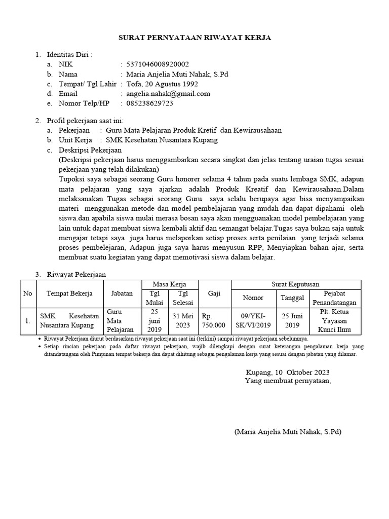 Format Surat Pernyataan Riwayat Kerja Dan Surat Keterangan Pengalaman ... Format Surat Pernyataan Riwayat Kerja Dan Surat Keterangan Pengalaman ...
