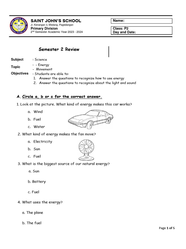 P2 Science Review Semester 2 | PDF | Fuels | Sun