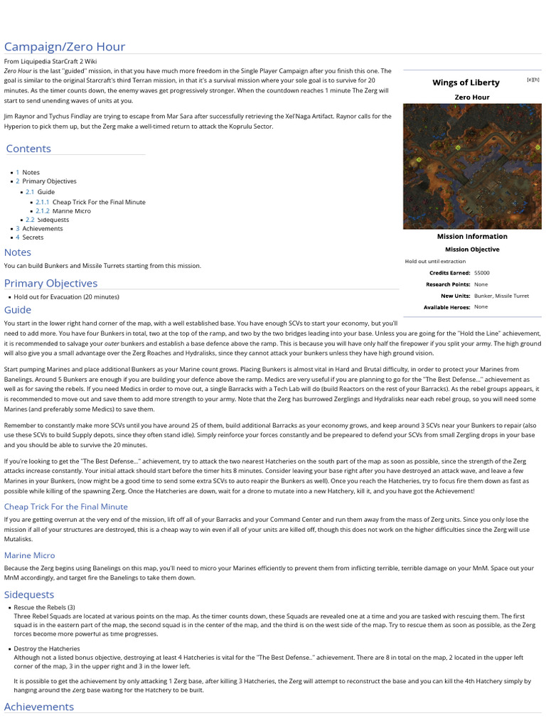 Campaign - Zero Hour - Liquipedia - The StarCraft II Encyclopedia | PDF