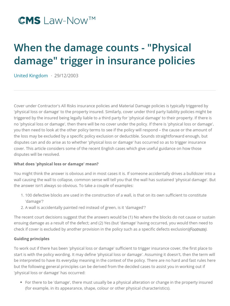 When The Damage Counts - Physical Damage - Trigger in Insurance ...