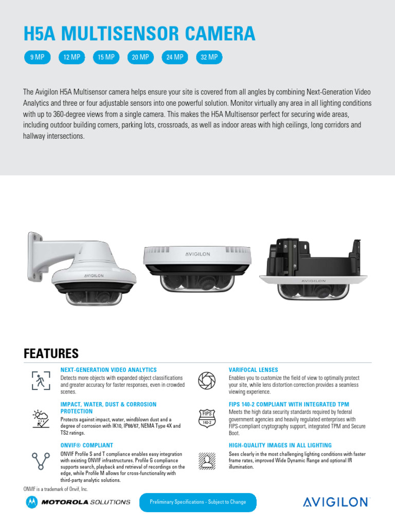 Avigilon H5a MH Datasheet 010923 - Rev2 | PDF | Frame Rate | Pixel