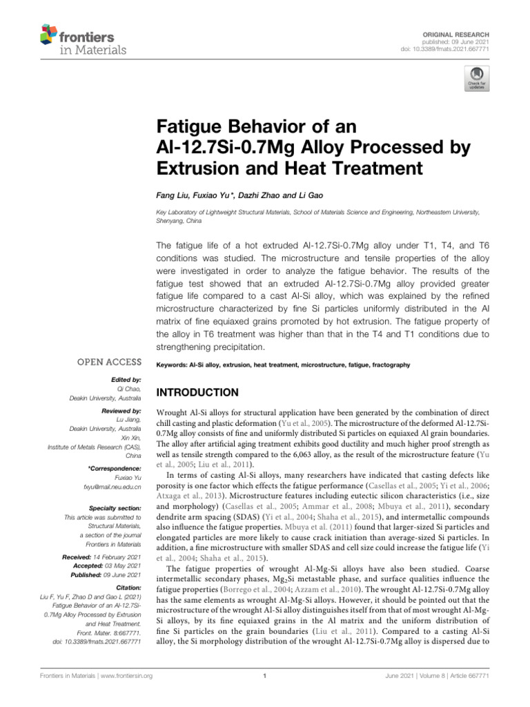 Fatigue Behavior of An Al-127Si-07Mg Alloy Process | PDF | Fracture ...