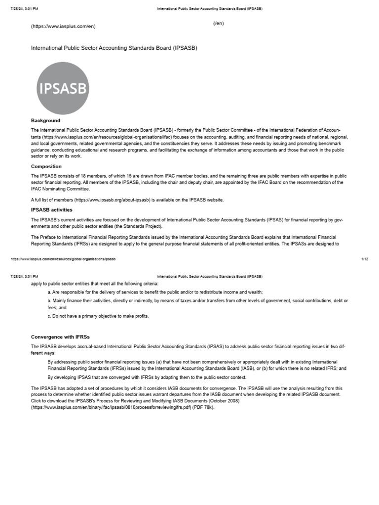 IPSASB Overview and Standards Development | PDF | International ...
