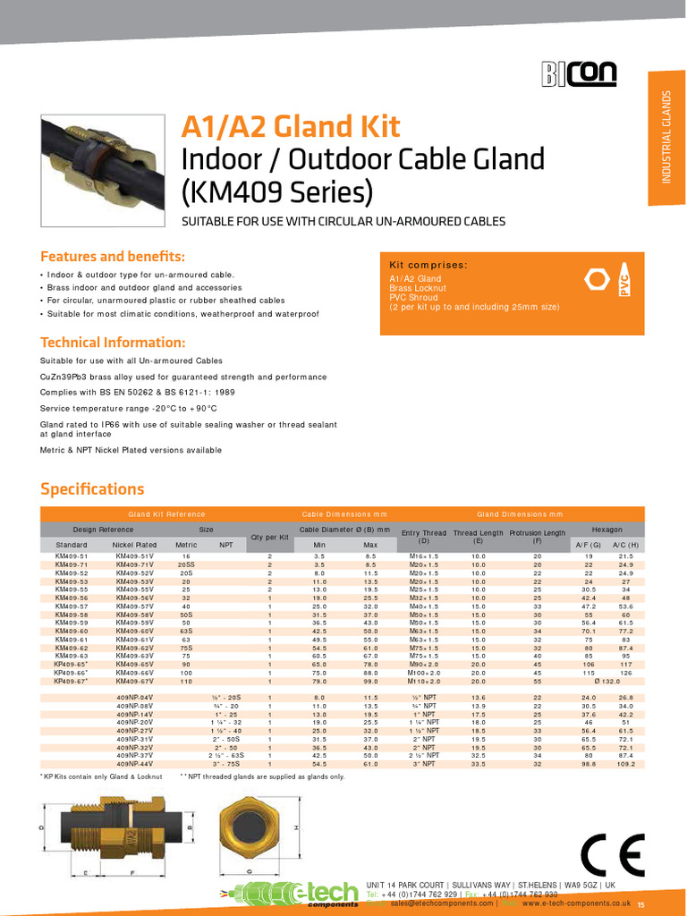 Bicon Cable Glands Specifications | PDF | Materials | Building Materials