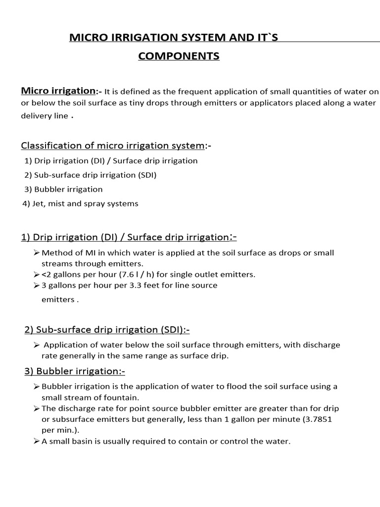 Micro Irrigation System | PDF | Irrigation | Horticulture