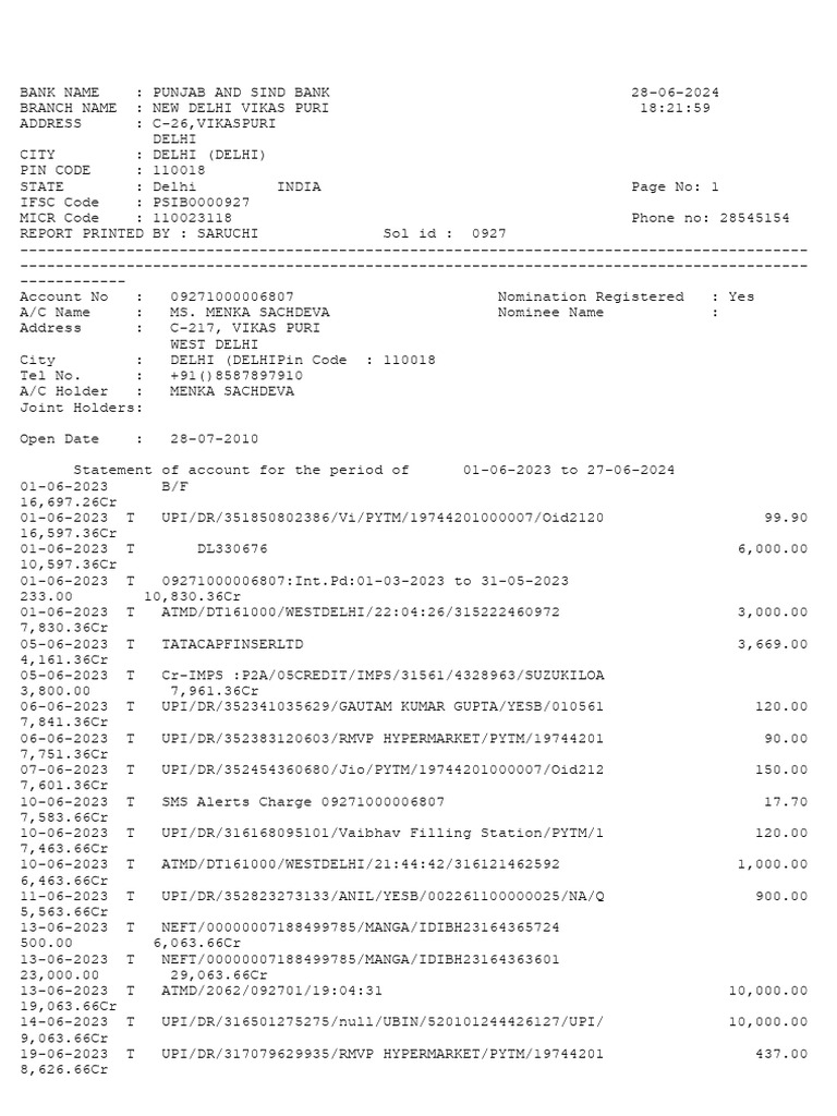 Statement of Accounts 28062024182205 | PDF | Banking Technology ...