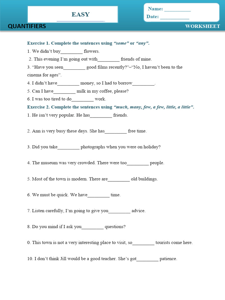 QUANTIFIERS-WORKSHEET | PDF