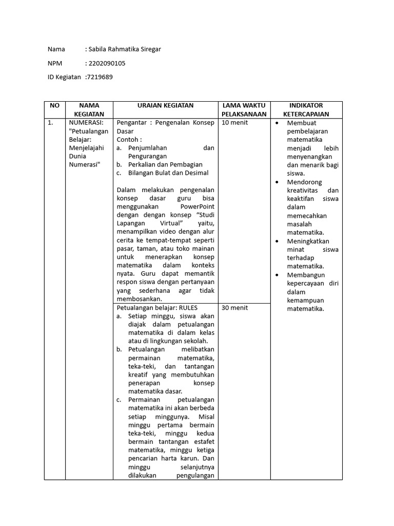 Template Draft Program Kerja Sabila | PDF