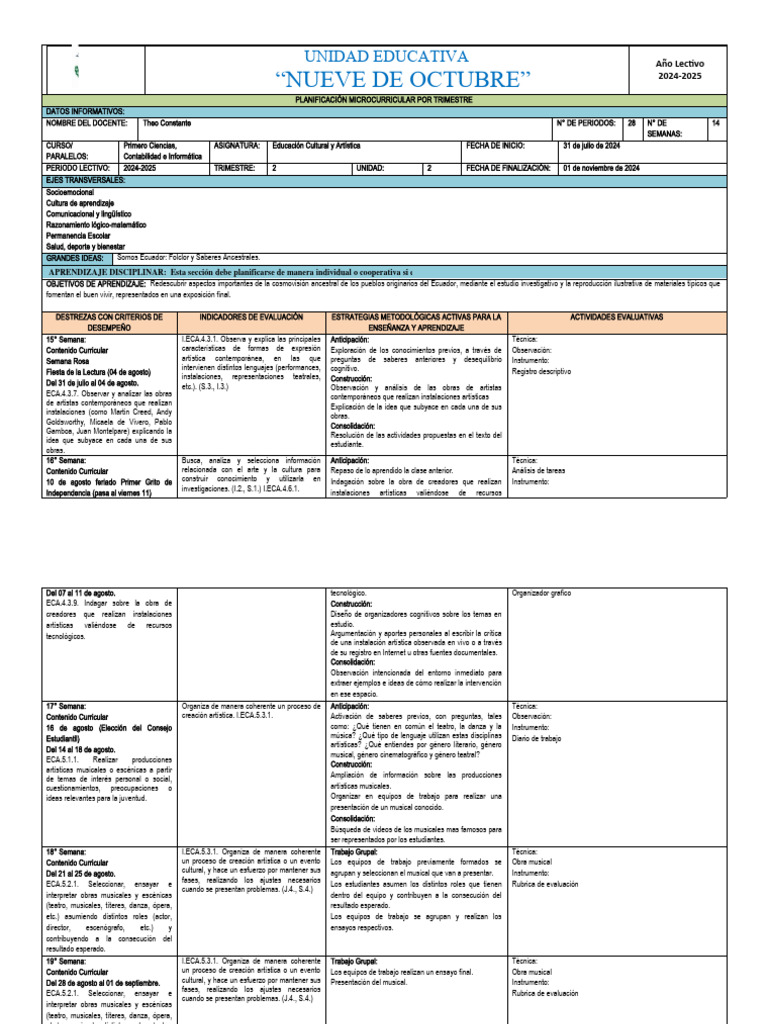 UEFC PLAN ECA 2do Trimestre | PDF | Aprendizaje | Evaluación