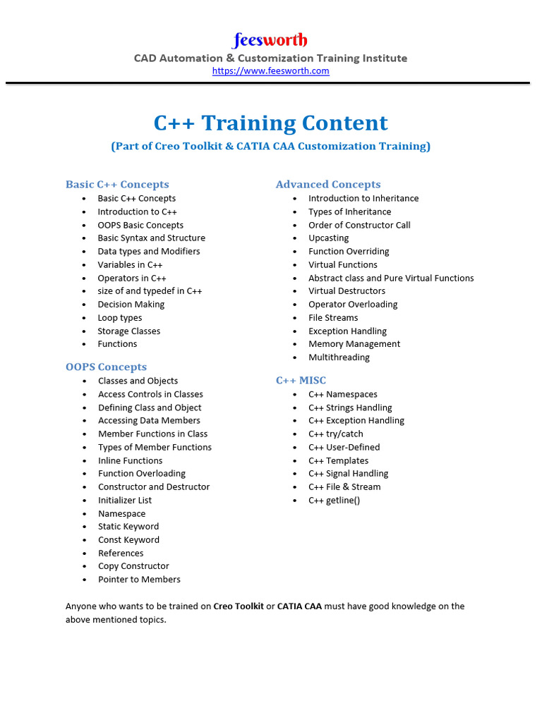 Syllabus C Training Content For Creo Toolkit and CATIA CAA Customization | PDF | Computers