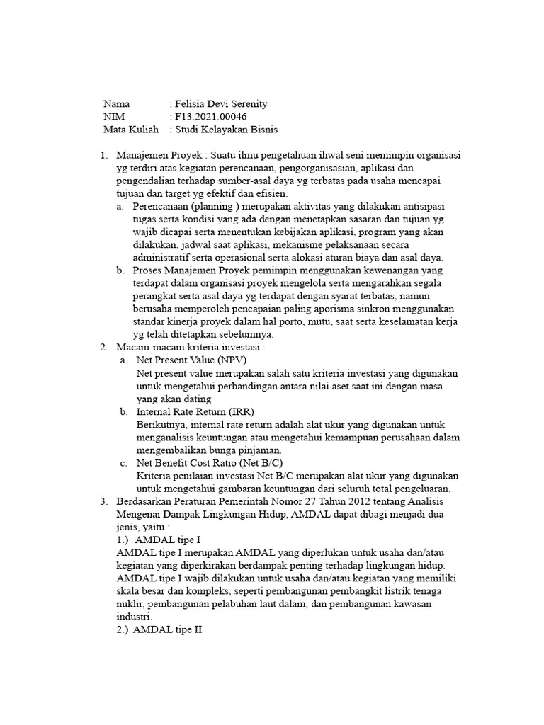 Studi Kelayakan Bisnis - UAS | PDF | Bisnis | Pengelolaan Keuangan & Uang