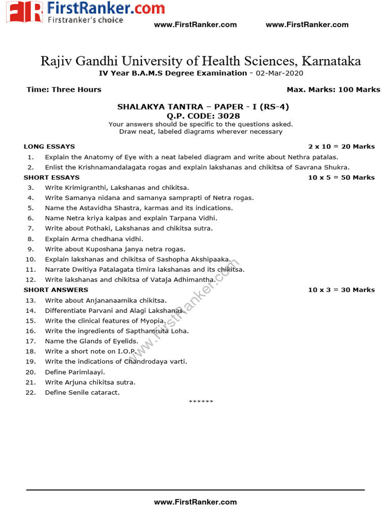 Rajiv Gandhi University of Health Sciences, Karnataka: Shalakya Tantra ...