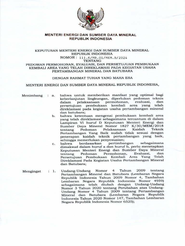 Kepmen ESDM No 111 K Mb01 Memb 2024 | PDF