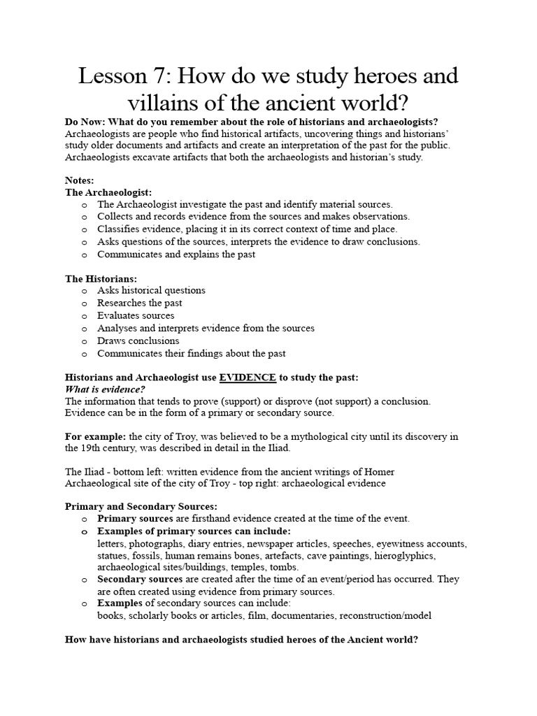 Lesson 7 - How Do We Study Heroes and Villains of The Ancient World ...