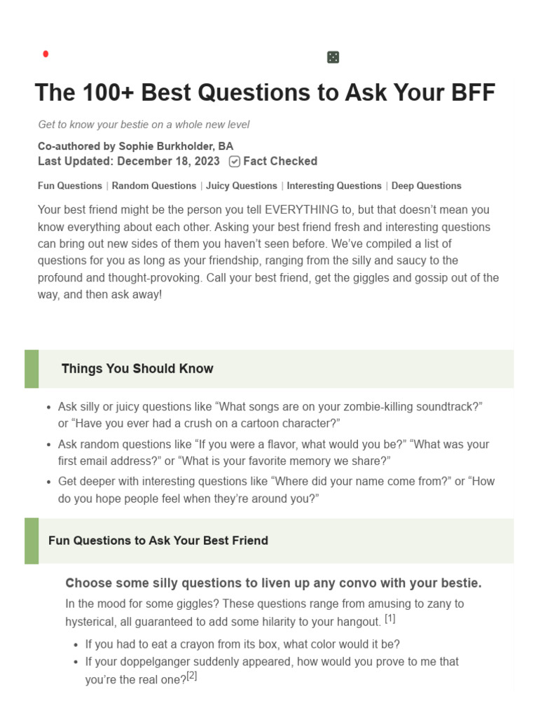 Questions To Ask Your Best Friend | PDF