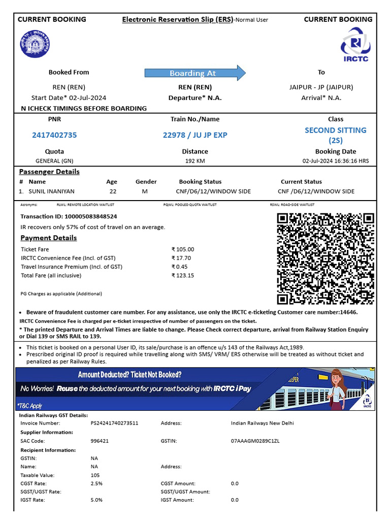 JU JP EXP Second Sitting (2S) : Current Booking Electronic Reserva On ...