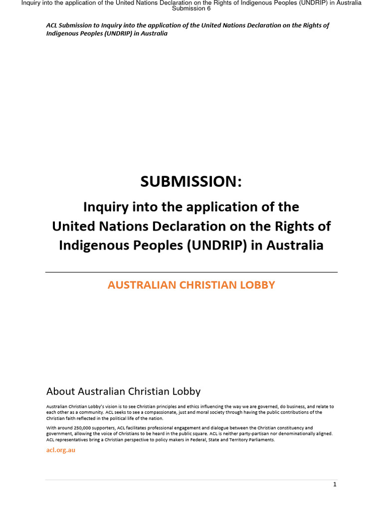 Sub 006 - Australian Christian Lobby - Published - UNDRIP - JSCATSIA ...