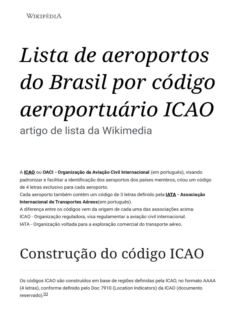 Lista de aeroportos do Brasil por código aeroportuário ICAO – Wikipédia ...