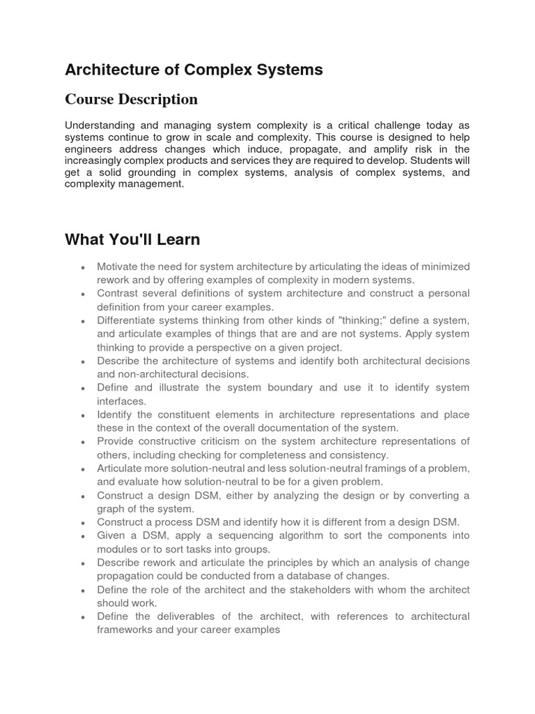 Architecture of Complex Systems | PDF | System | Engineering