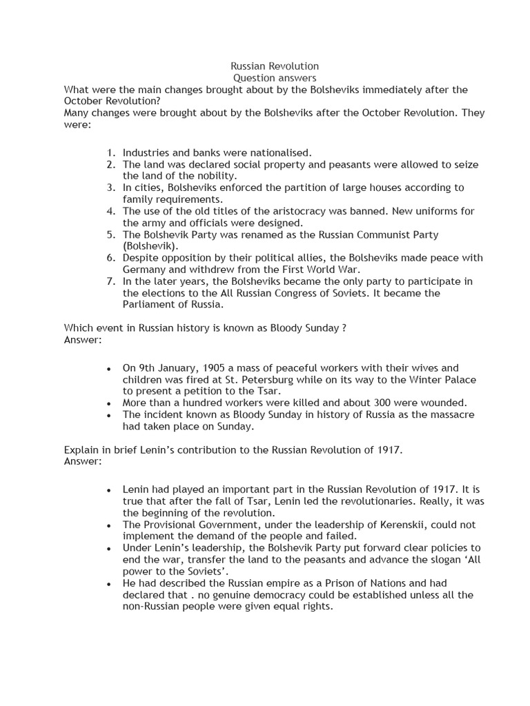 Russian Revolution Question Answers | PDF | Vladimir Lenin | Russian ...