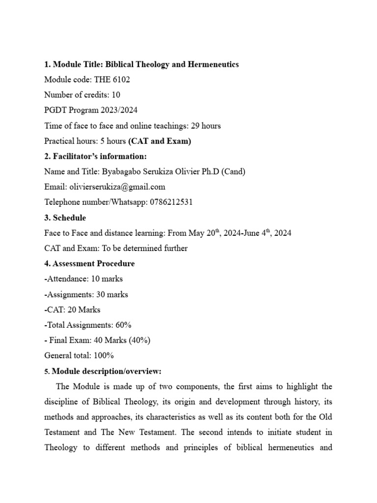 Biblical Theology Module PGDT Final Version | PDF | Theology | Bible