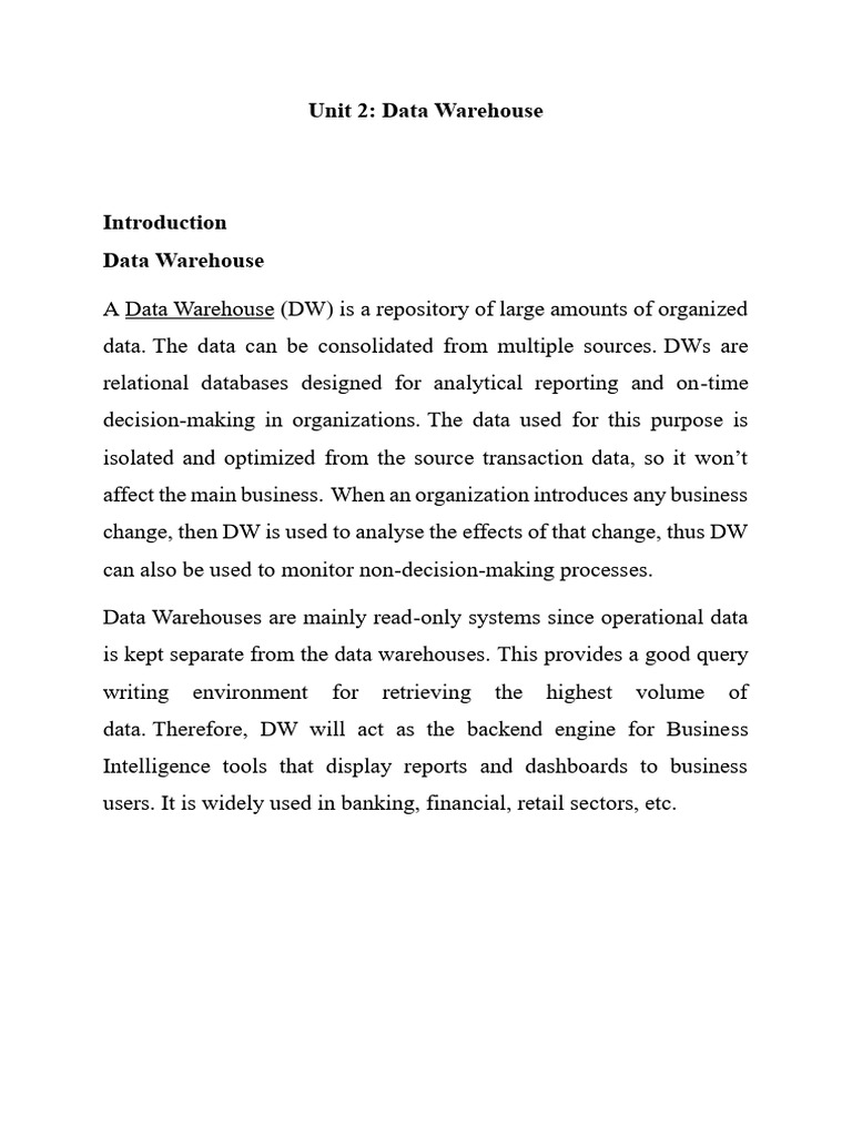Unit 2 FDS | PDF | Data Warehouse | Databases Unit 2 FDS | PDF | Data Warehouse | Databases