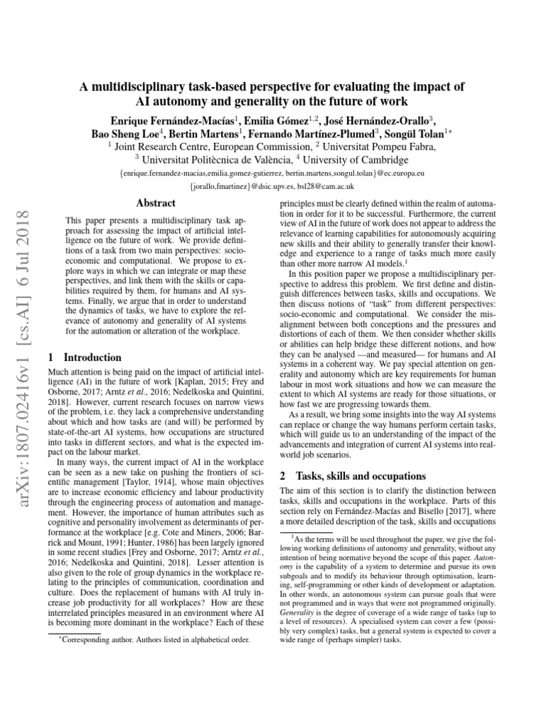 A Multidisciplinary Task-Based Perspective For Evaluating The Impact of AI On The Future of Work ...